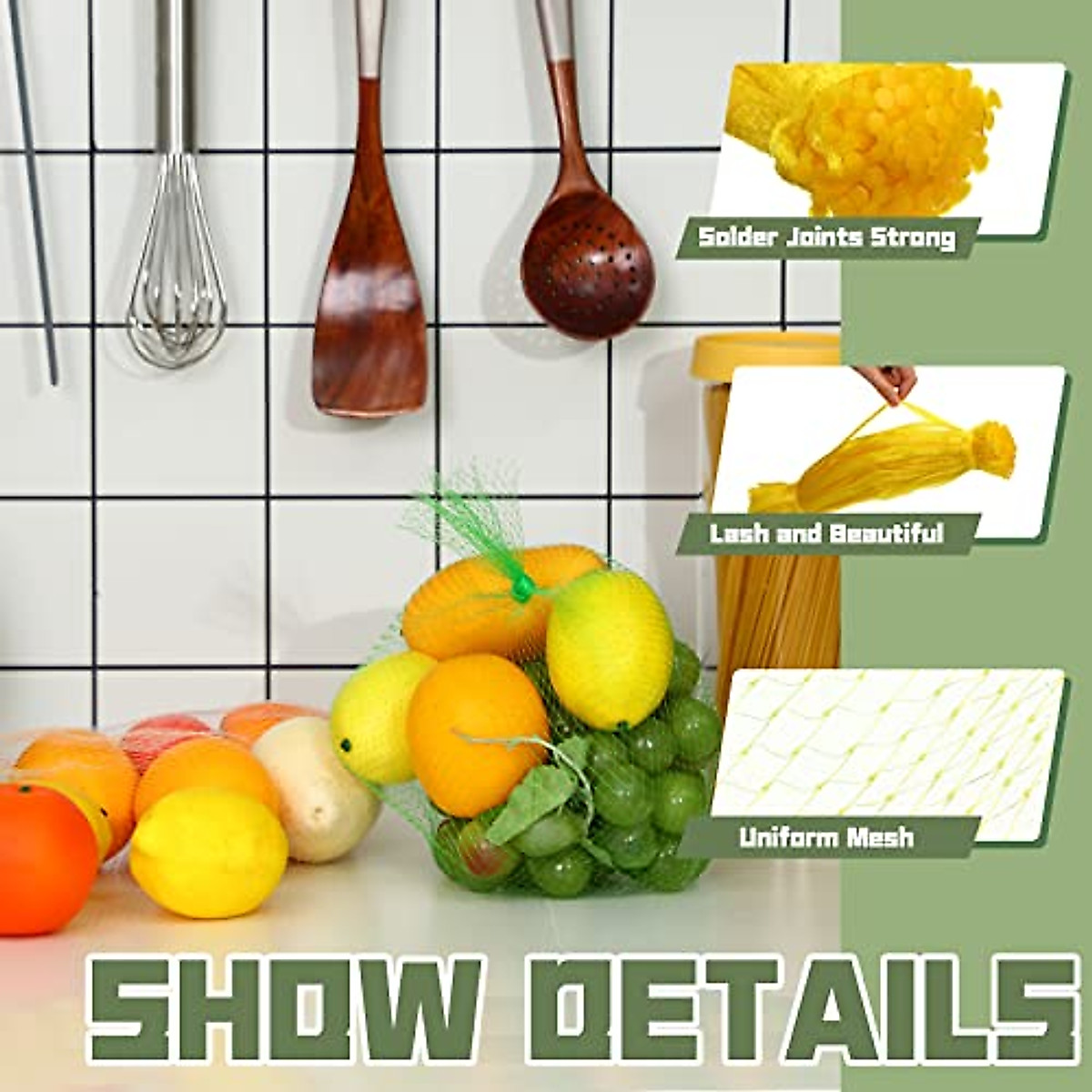 Zhengmy 500 Pcs Mesh Produce Bags for Vegetables Reusable Nylon Vegetable Onion Fruit Grocery Seafood Boiling Bags Plastic Toy Green,Red,White,Yellow