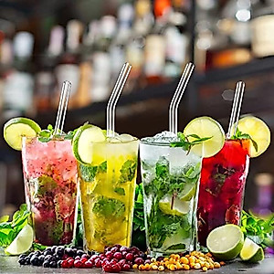 Elyum 8 Pack Reusable Glass Straws, 10'' x 10mm Clear Drinking Straws with 2 Cleaning Brushes Portable Glass Straws for Smoothies Tea Juice Wine (4 Straight + 4 Bent)