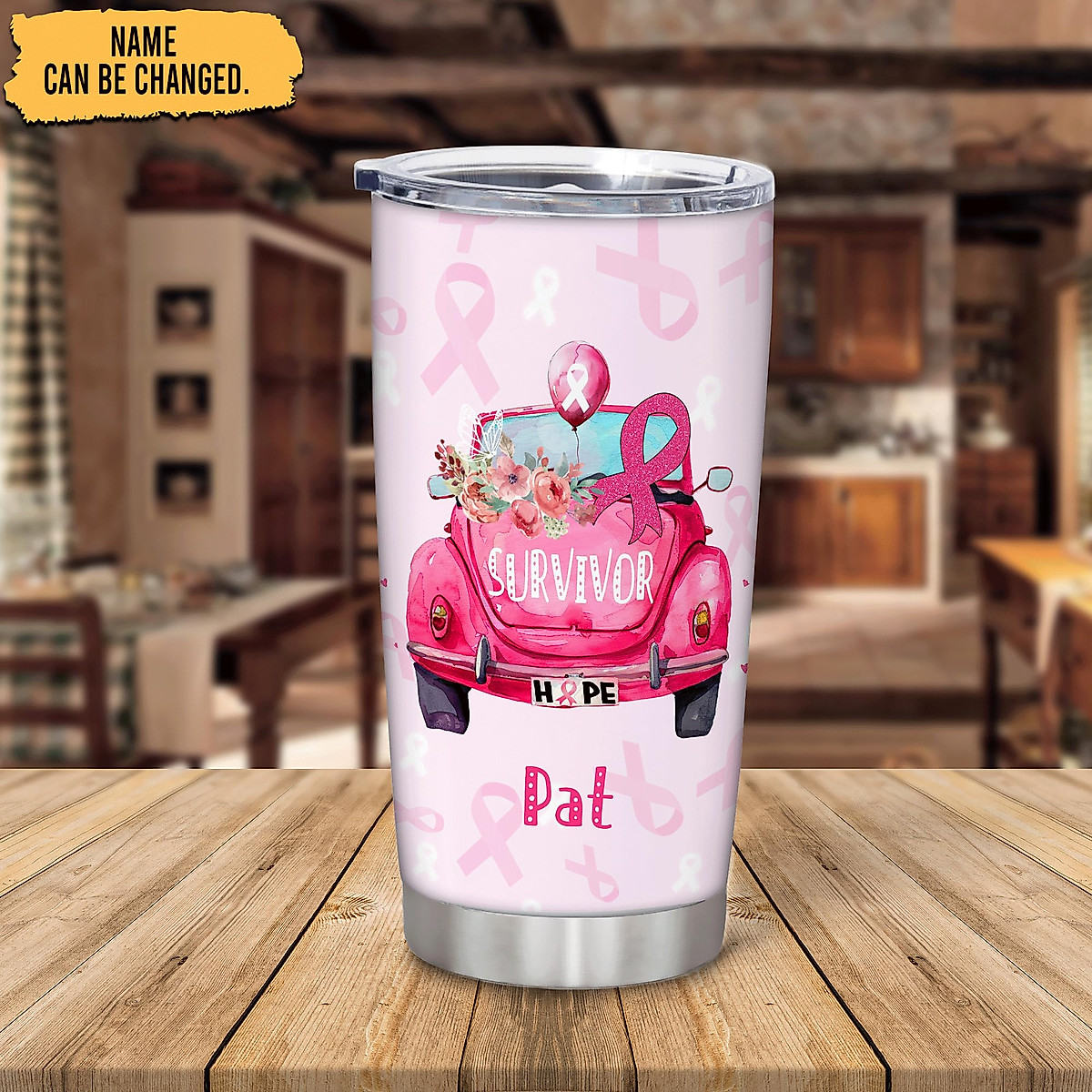 Hyturtle Personalized Breast Cancer Awareness Gifts for Breast Cancer Fighter Warrior Survivor - Birthday Christmas - Hope Pink Ribbon Flower Custom Name 20oz Stainless Steel Tumbler For Women Girl