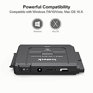 Inateck USB 3.0 to IDE/SATA External Hard Drive Reader Fit for 2.5/3.5 HDD/SSD Hard Drive Disk, IDE to USB Adapter with 12V/2A Power Supply and USB 3.0 Cable, UA2001