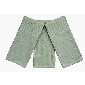 Sage Green Kitchen Dish Towels: 100% Cotton Cloth Soft Cleaning Drying Absorbent Textured Terry Loop, Set of 3 Multipurpose for Everyday Use