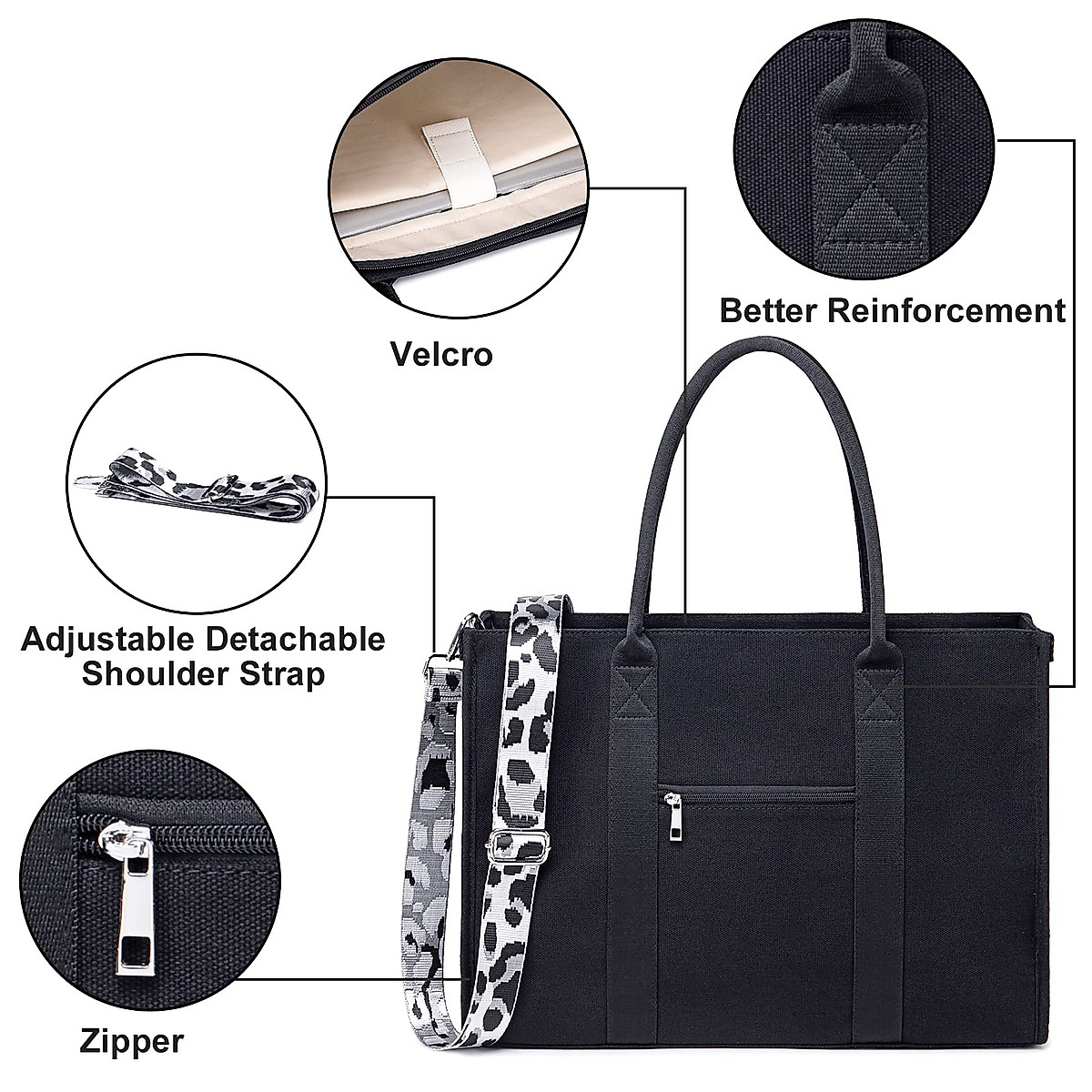 Laptop Tote Bag for Women Work Shoulder Bags 15.6 inch Canvas Laptop Computer Purse Messenger Teacher Handbag Business Office Briefcase(Leopard print)