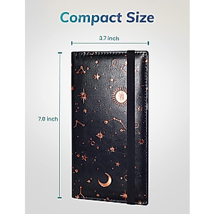 Yarnic Checkbook Cover for Personal Checkbook, Checkbook Holder with Pen Holder & Built-in Clear Plastic Divider for Duplicate Checks (Black & Rose Gold)