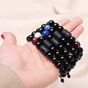 Zodiac Bracelet for Couple 8mm 10mm Natural Black Onyx Stone Star Sign Constellation Distance Friendship Prayer Blessing Bracelet Gifts Men Women Size adjustable (Men 10mm beads,Aquarius)