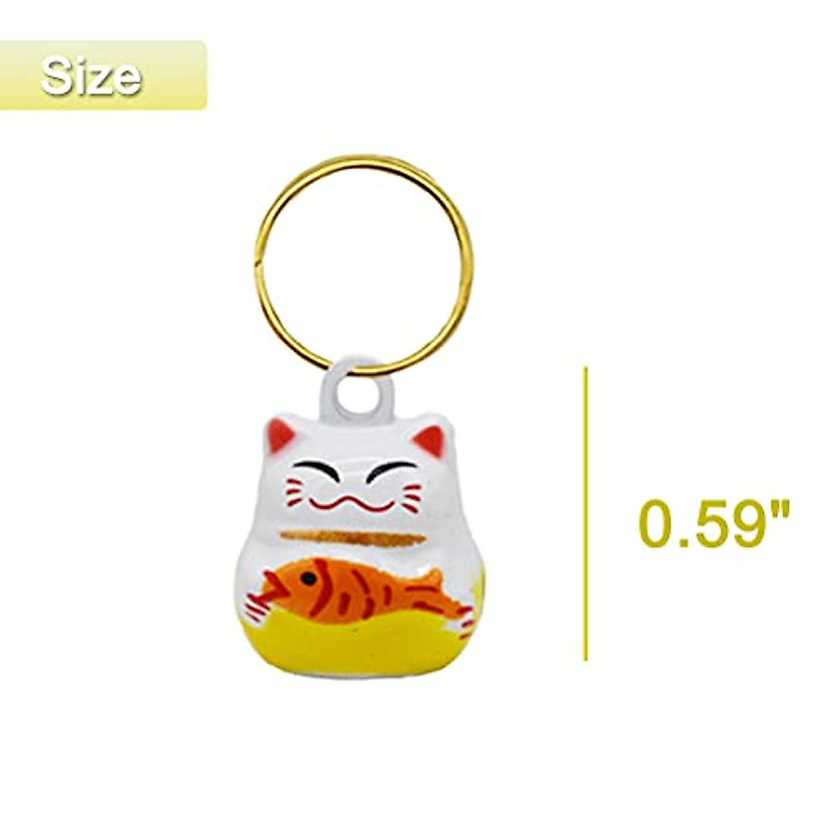 6 Pack Lucky Cat Collar Bells Loud Dog Collar Bells for Potty Training Necklace Pendant with Free Clips Key Rings White Red and Yellow