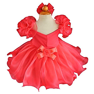 Jenniferwu EB053 Infant Toddler Baby Newborn Little Girl's Pageant Party Birthday Dress Coral Size 12-18M