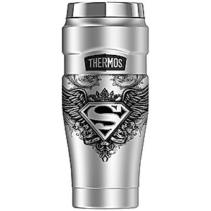 THERMOS Superman Winged Logo, STAINLESS KING Stainless Steel Travel Tumbler, Vacuum insulated & Double Wall, 16oz