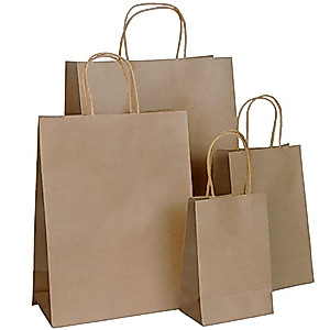 JOYIN 100 pcs Brown Paper Bags with Handles Assorted Sizes Gift Bags Bulk, Perfect Kraft Paper Bags for Xmas Party Favor, Shopping Bags, Retail Bags, Party Bags, Merchandise Bags, Goody Bags