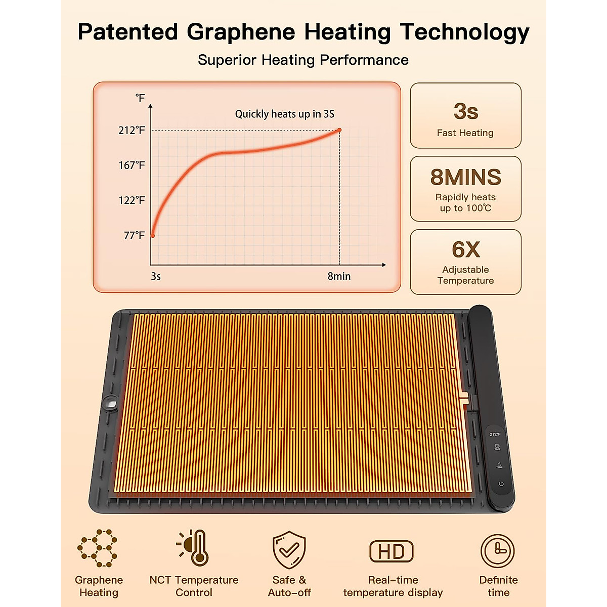 Food Warming Mat, Upgraded Graphene Full Surface Heating Foldable Heater Food Pad, Compact Silicone Materials, 6 Heat Settings, Multifunctional Food Warmers for Parties Buffet, Events, Daily Life Use