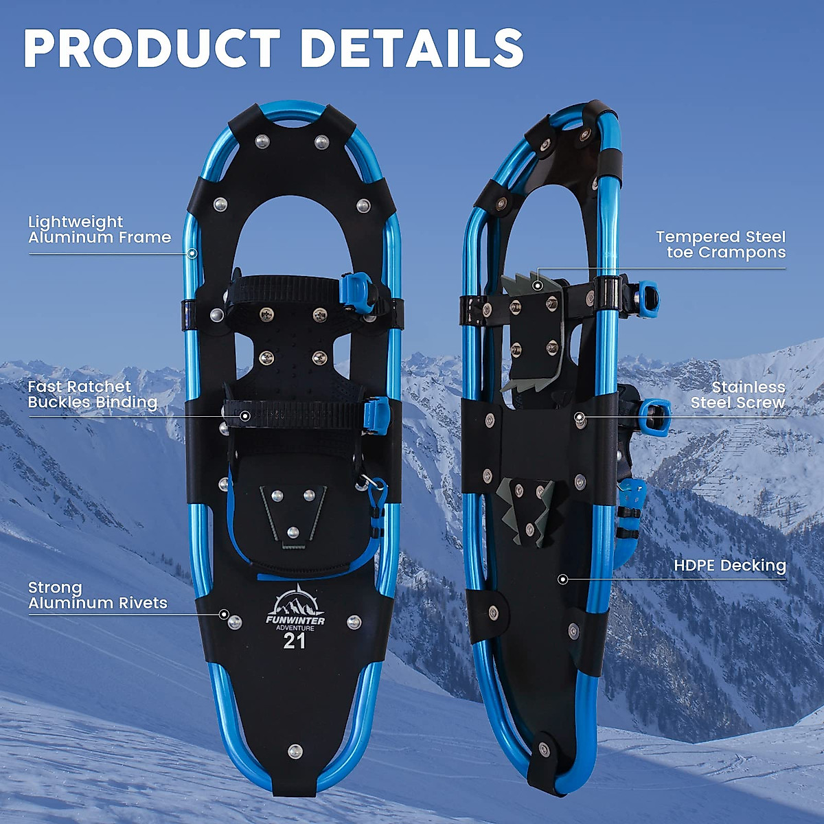 Tuxedo Sailor 25" Snowshoes Light Weight with Carrying Tote Bag and Adjustable Trekking Poles,Easy to Wear Aluminum Alloy Snowshoes for Women Men Youth