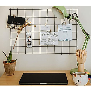 elkayconcepts Wire Wall Grid Panel, Set of 2 with Accessories, Photo Grid, Polaroid Hanging Metal Grid Wall Decor, Wire Wall Grid Organizer, Above Desk Wall Organizer (Black, 25" x 17")