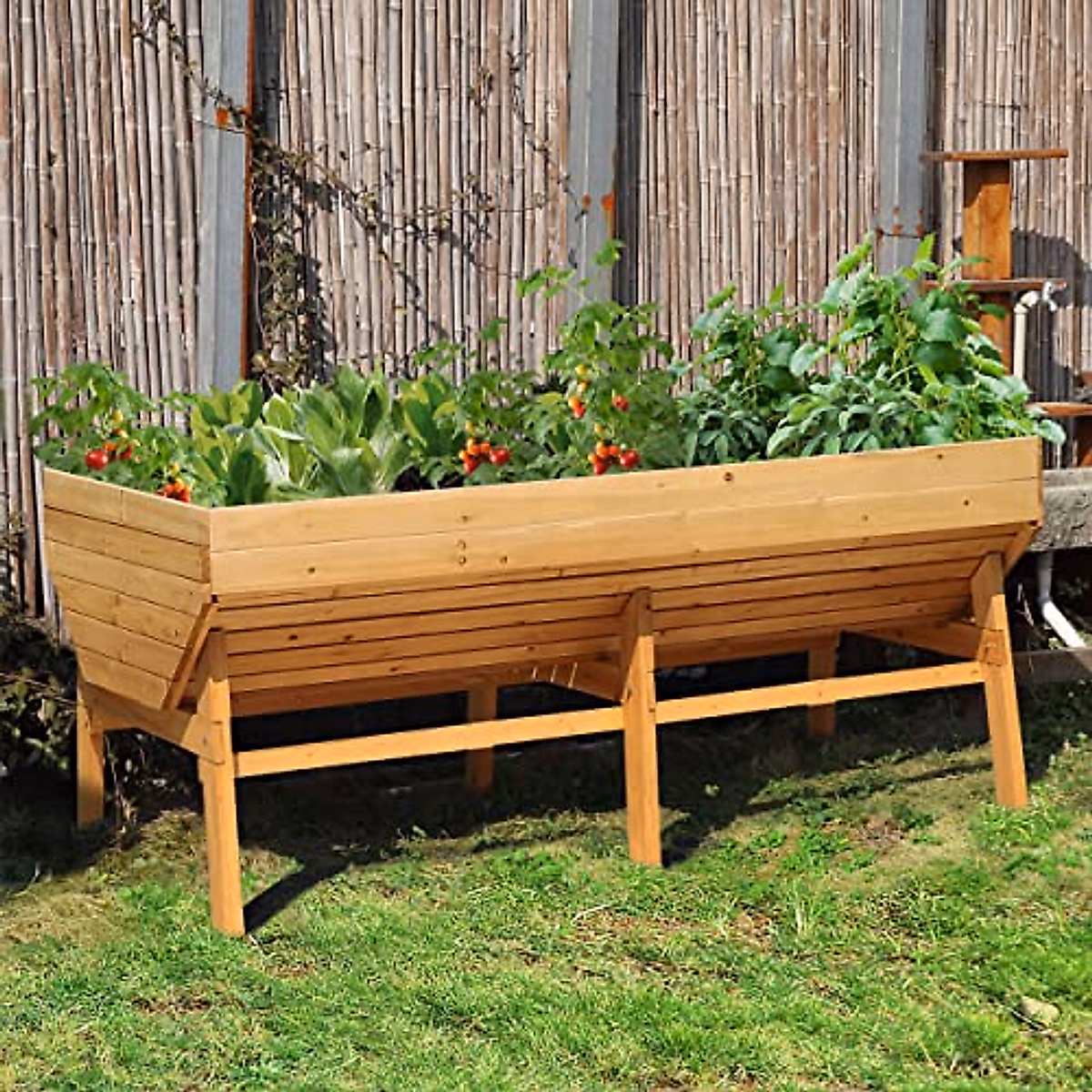VEIKOUS Raised Garden Bed with Legs, 880Lbs Large Garden Planter Box with V-Shape Design and Liner, 71" Wooden Elevated Planter Kit for Flowers Vegetables Herbs, Natural Wood