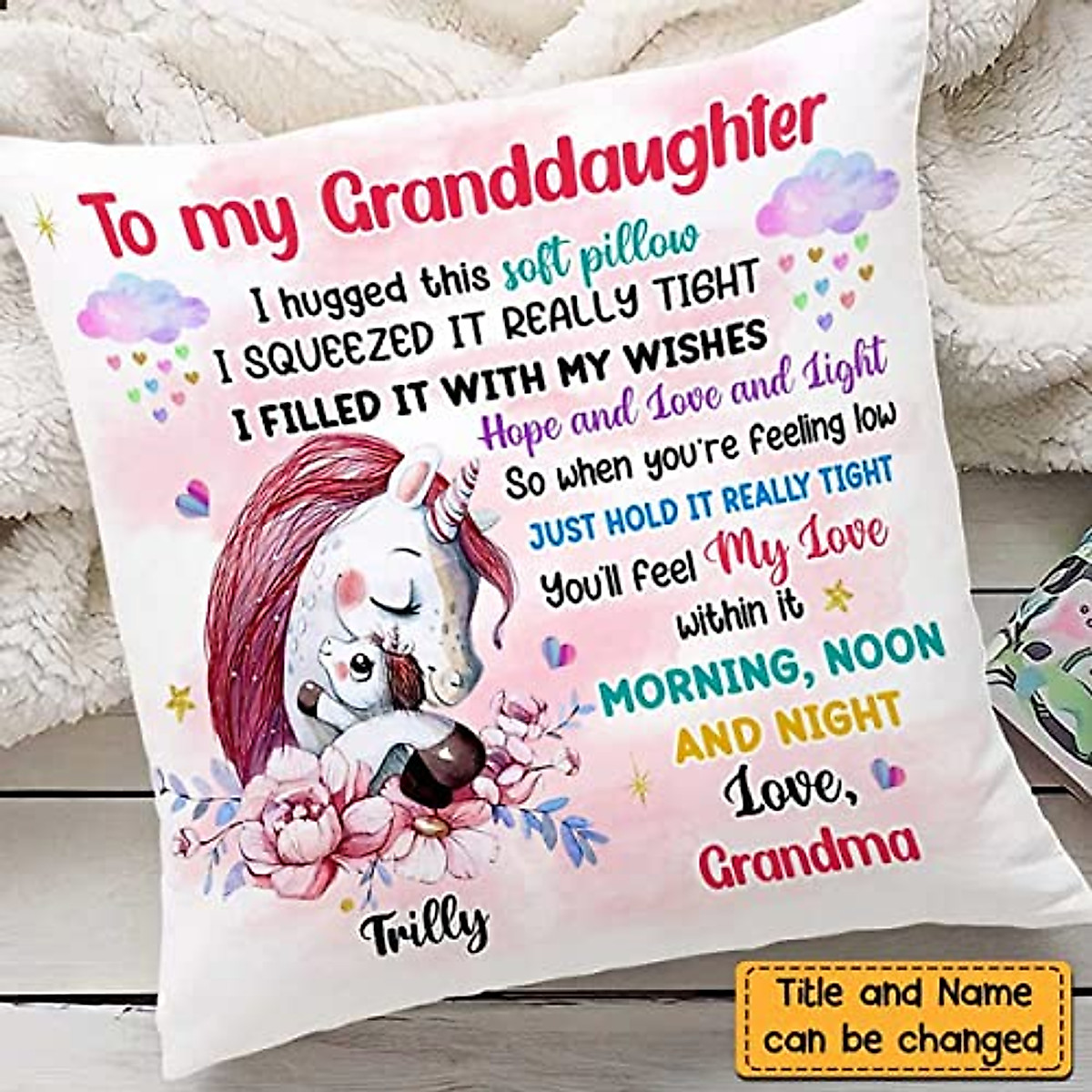 NAZENTI Personalized Granddaughter Grandson Pillow - Custom Grandchildren Pillow, to My Granddaughter Gift Form Grandma Grandpa, Animal Hug Pillow, Daugter Son Birthday, DS27
