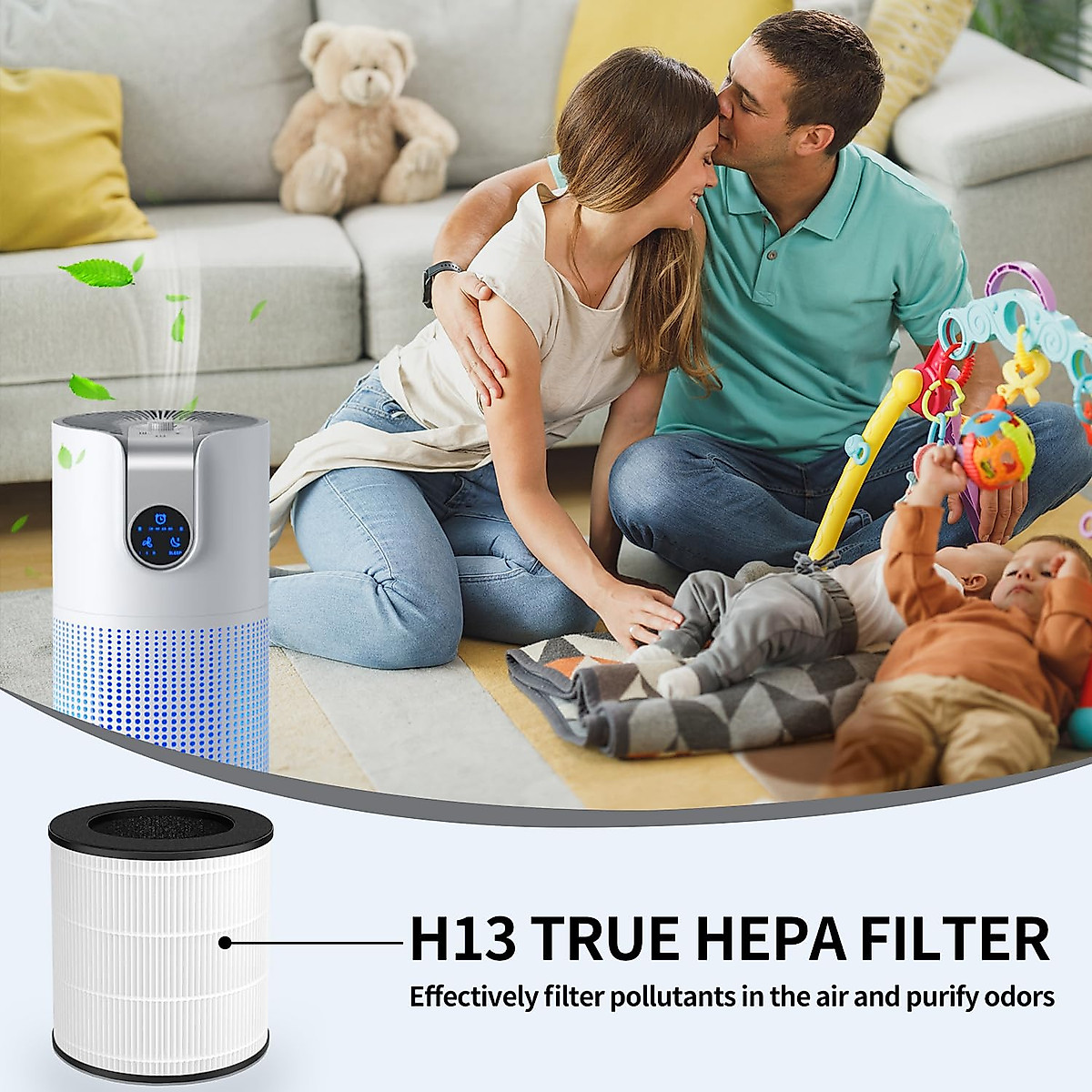 Slirceods M03 Air Filter Replacement for Air Purifier Compatible with MOOKA® M03 Air Purifier, 3-in-1 HEPA H13 filter (2hepa+4 aroma pad)