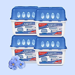 Vacplus Moisture Absorbers, Reusable Dehumidifiers for Closet, Moisture Absorbers for Rooms with Visible Dehumidification, Humidity Absorber Boxes & Odor Removers, 14OZ, 4 Pack (Linen Scent)