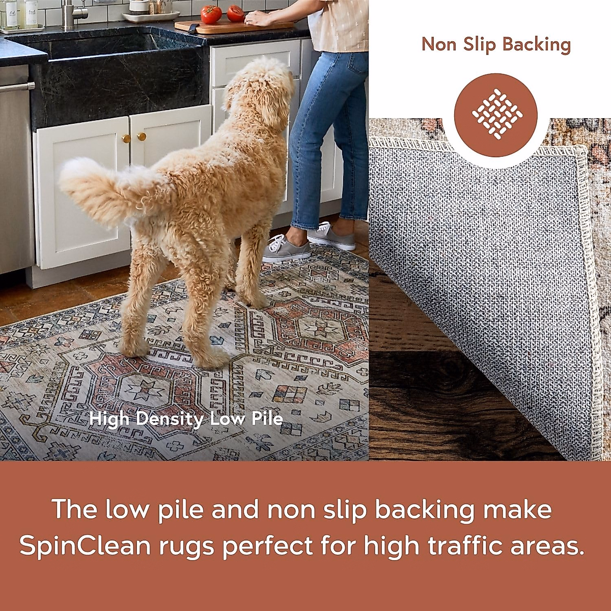 nuLOOM 2' x 12' SpinClean Machine Washable Stain-Resistant Area Rug with Non Slip Backing, Low Profile for Living Room, Bedroom, and Dining Room, Ren Peach