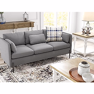 LINLUX 70 Inch Sofa Couch, 3 Seater Couches for Living Room, Comfy Sofas w/3 Pillows and Iron Legs, Fabric Sofa for Small Spaces, Bedroom, Office, Light Grey