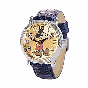 Disney Mickey Mouse Adult Vintage Articulating Hands Analog Quartz Watch, Blue