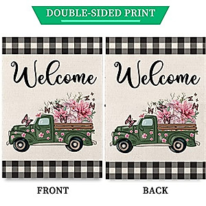 Spring Garden Flags, Buffalo Floral Welcome Spring Truck Garden Flag,12×18 Small Vertical Double Sided Small Yard Flag, Seasonal Outdoor Flag Outside Decor for Home Yard Farmhouse