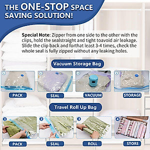 25 Pack Vacuum Storage Bags with Electric Pump, Space Saver Bags (5 Jumbo/5 Large/5 Medium/5 Small/5 Roll) Compression for Comforters and Blankets, Sealer Clothes Storage Travel Essentials