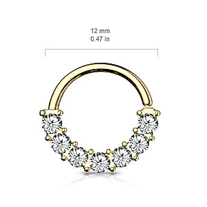 Amelia Fashion 16 Gauge 7 Gem Front Facing Set Bendable Nose Ring Hoop for Nose, Eyebrow, Ear Cartilage All Surgical Steel (Choose Color) (Aurora Borealis)