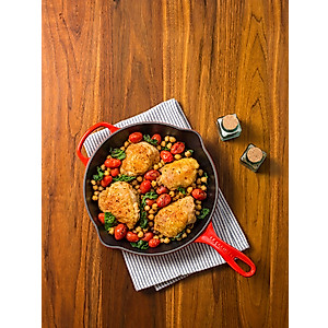 Le Creuset Enameled Cast Iron Signature Iron Handle Skillet, 10.25" (1-3/4 qt.), Cerise & Nylon Brush, 3 1/4", Cerise