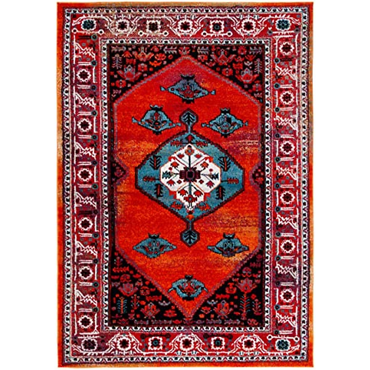 SAFAVIEH Vintage Hamadan Collection Area Rug - 9' x 12', Red & Blue, Traditional Oriental Medallion Design, Non-Shedding & Easy Care, Ideal for High Traffic Areas in Living Room, Bedroom (VTH262Q)