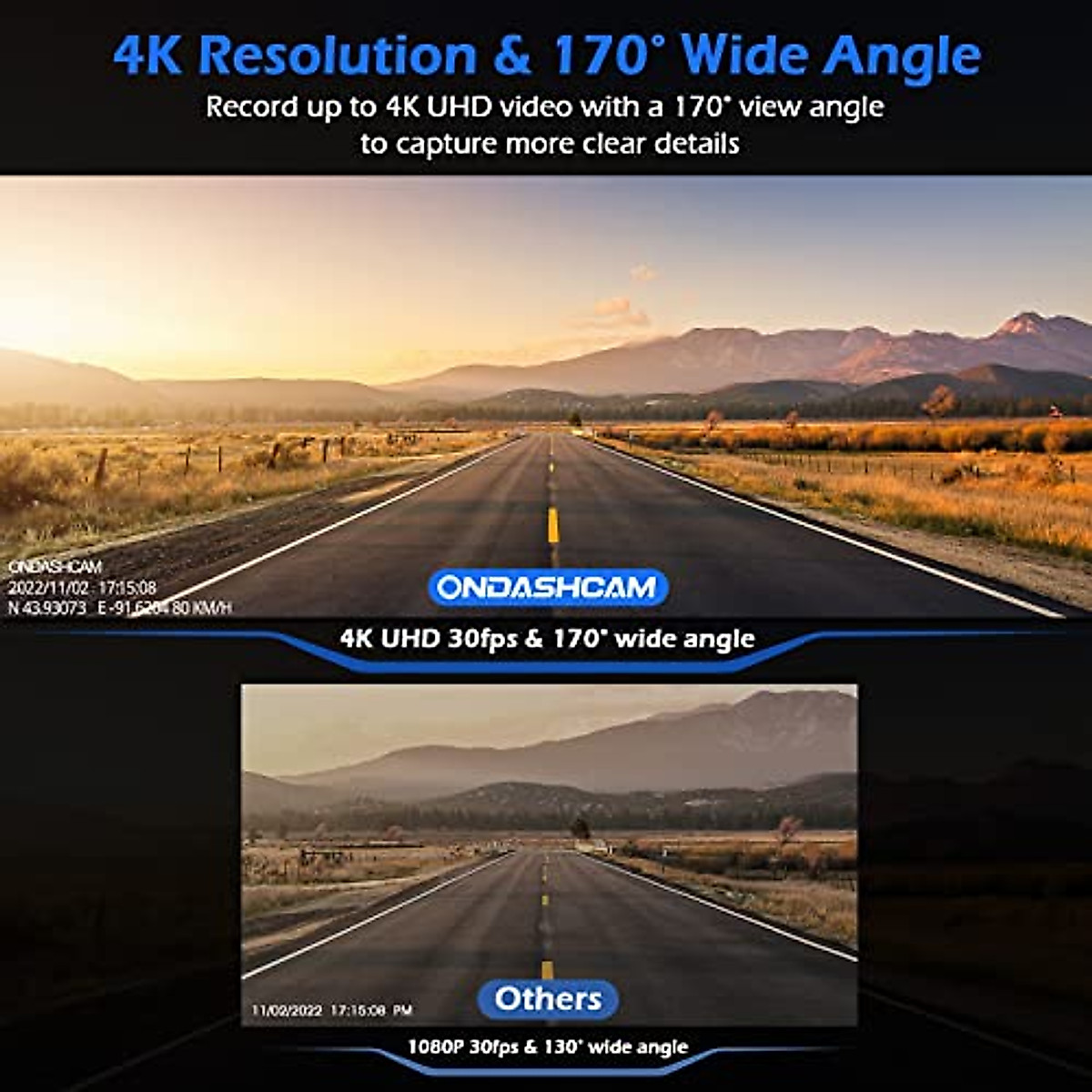 ONDASHCAM O1 4K Dash Cam with Built-in WiFi GPS, 2160P UHD Dash Camera for Cars, 3.5" LCD Dashcam for Cars with 32GB Card, 170° Wide Angle, WDR, Night Vision, G-Sensor, Parking Mode, Support 512GB Max