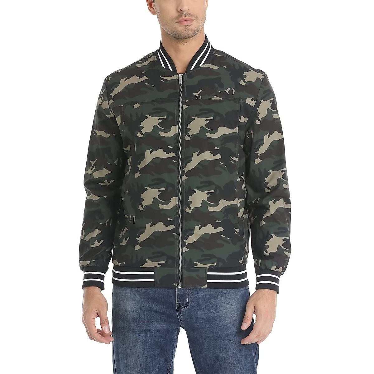 MAGCOMSEN Jackets for Men Bomber Jacket Lightweight Windbreaker Casual Windproof Jacket Full Zip Camouflage Jackets Camouflage Green, XL