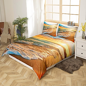 Feelyou Hawaiian Beach Bedding Set King Size Kids Sea Printed Comforter Cover Set for Boys Girls Teens Summer Holiday Vacation Duvet Cover Nature Pattern Bedspread Cover（No Comforter