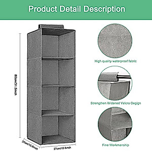 ZBYOMI 4 Shelf Hanging Closet Organizer, Hanging Close Shelves for Closet Organizer with Hook and Loops, Collapsible Storage Shelves for Clothes, Pants, and Shoes-2 Pack