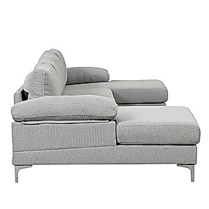 Casa Andrea Milano Modern Large Boucle U-Shape Sectional Sofa, Double Extra Wide Chaise Lounge Couch, Light Grey