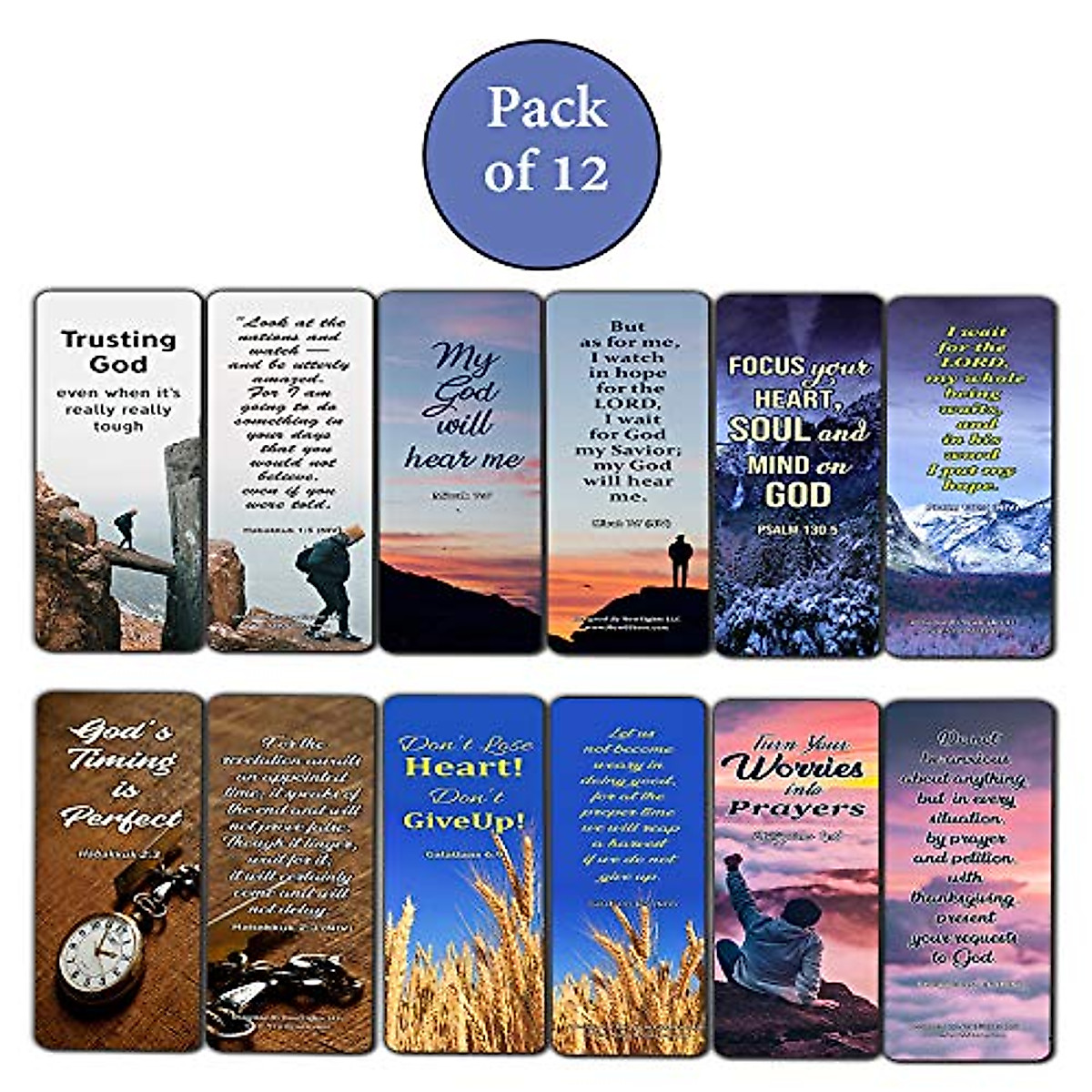 Religious Bookmarks About Waiting on God to Answer Prayer (12 Pack) - Encouraging Bible Verses for Men Women Church Supplies Cell Group Hospital Ministry Stocking Stuffers