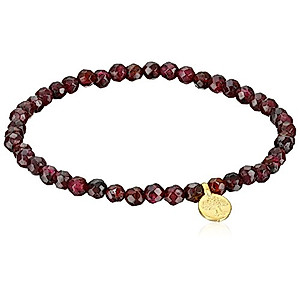 Satya Jewelry 4mm Red Garnet and 18K Yellow Gold Plated Tree of Life Charm Stretch Women's Bracelet, 7"