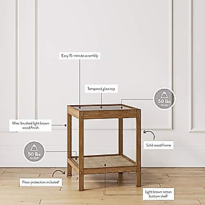 Nathan James Nash Modern Solid Wood Accent End or Side Table, Light Brown/Glass 18 in x 18 in x 22 in