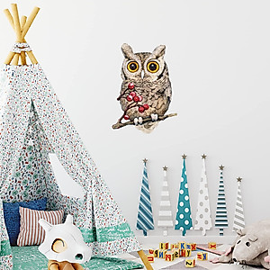 ROFARSO Lifelike Cute Lovely Owl Bird Animal Wall Stickers Removable Wall Decals Peel and Stick Wall Art Decorations Home Decor for Kid Nursery Baby Bedroom Living Room Playing Room Murals