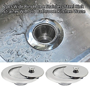 2pcs Kitchen Sink Strainer,Stainless Steel Drain Filter Strainer with Lid,4.45" Large Wide Rim Anti Clogging Mesh Drain Strainer,Drain Cove r for Most Bathroom Kitchen Sinks Drain