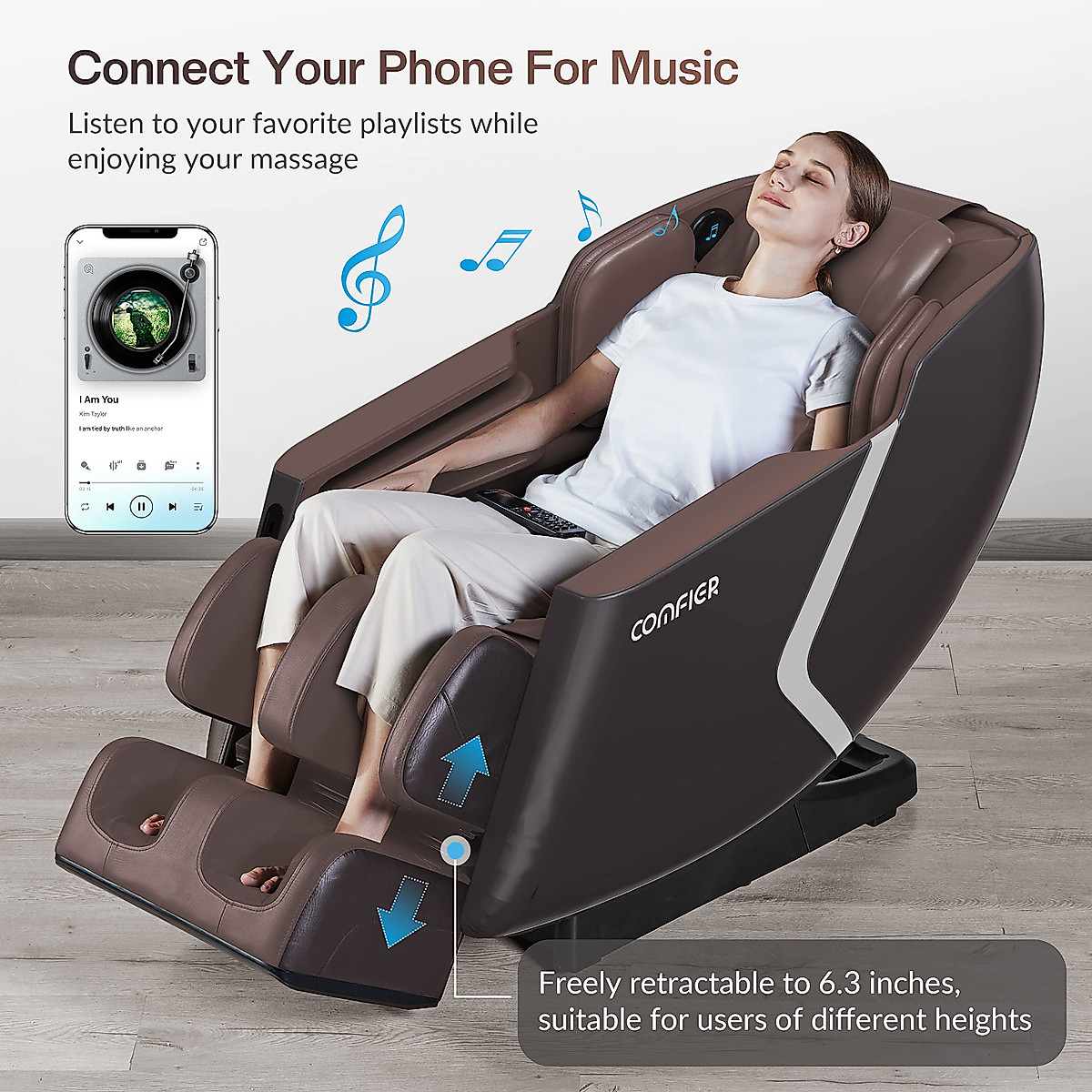 COMFIER 2023 Massage Chair Full Body,Gifts for Women,Men,Zero Gravity Recliner with SL Track, Bluetooth,Yoga Stretching,Compression,Foot Rollers,Heating,Shiatsu Kneading Chair Massager,Brown