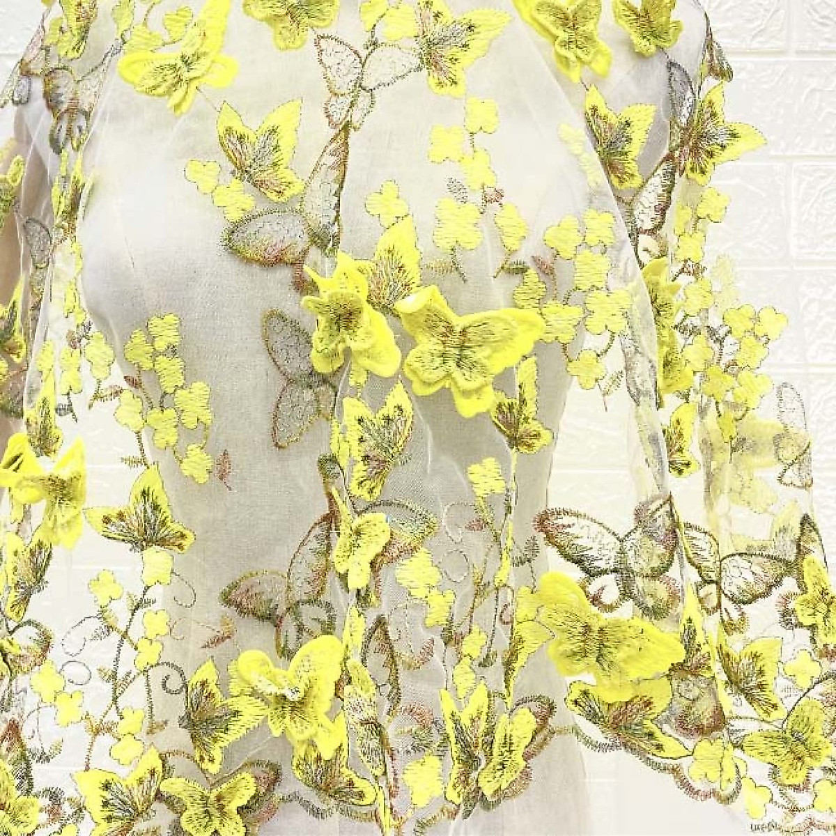 51" Width Organza Tulle by The Yard 3D Embroidery Butterfly Floral Tulle Lace Fabric Sewing Crafts Wedding Dress Decor