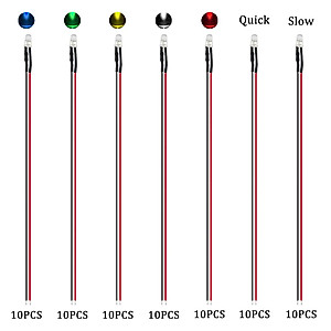 XINGYHENG 70Pcs 12V DC 5mm Pre Wired Light Emitting Diodes 7.1Inch Mixed Color(7 Colors x 10pcs) + 20pcs 5mm Lamp Holder+10 PCS 9V Battery Clip Connector
