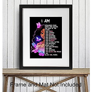 African American Girl Wall Art & Decor - I Am Black Girl Magic - Black Art - Inspirational Positive Affirmations - Inspiring Positive Quotes - Tween Teen Little Girls Bedroom Decor - Daughter Gifts