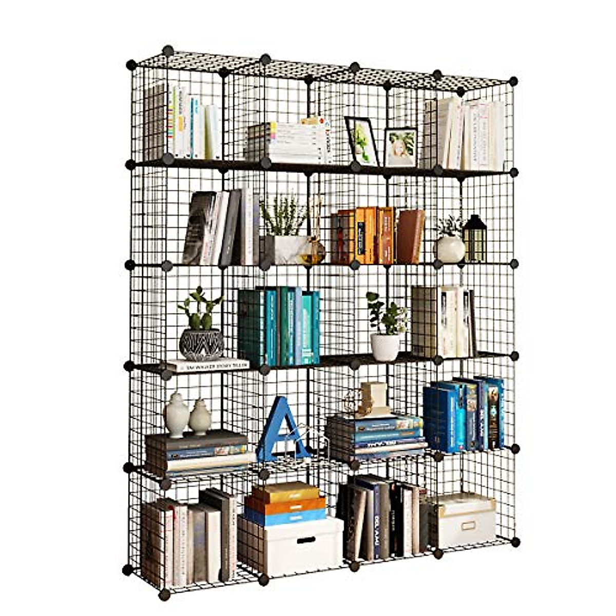 KOUSI Storage Cube - 14"x14" Cube (20 Cubes) Organizer Stackable Cubes for Storage Cubby Unit Wire Bookshelf, Black Wire