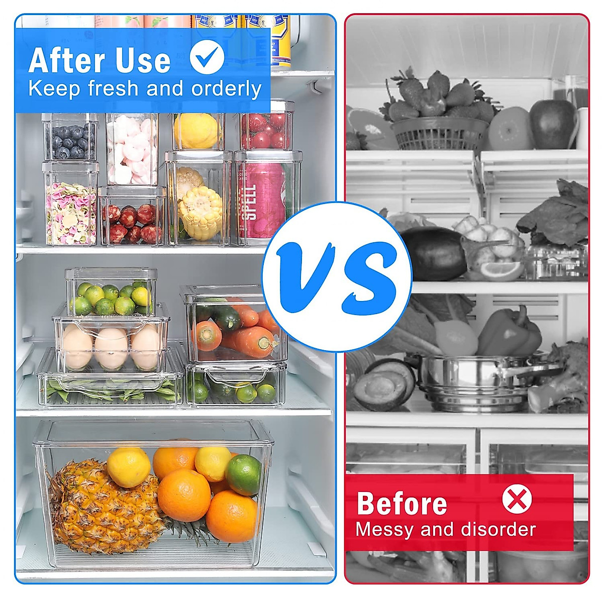 Pomeat 10 Pack Fridge Organizer with Lid Stackable Refrigerator Organizer Bins BPA-Free Fridge Organizers and Storage Clear Kitchen Cabinet Pantry Organization Fruit and Vegetable Storage Containers