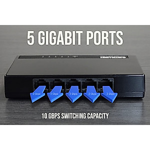 Manhattan 5 Port Fast Ethernet Switch – 10/100/1000 Mbps - Computer Desktop Internet Networking Splitter LAN Hub Router, Unmanaged, Plug & Play, Fanless Quiet, Plastic – 3 Yr Mfg Warranty - 561747