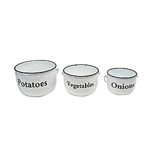 Treasure Gurus 3pc Set Rustic White Enamel Potato Onion Produce Storage Basket Metal Vegetable Bin Farmhouse Decor