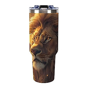 Cool Kings Lion Paninting 40 Oz Tumbler Insulated Stainless Steel Water Bottle Travel Mug Car Cup with Handle And Straw