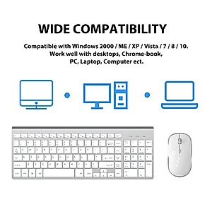 Wireless Keyboard Mouse, JOYACCES 2.4G Compact and Ultra Slim Wireless Keyboard and Mouse for Windows, Computer, Desktop, PC, Laptop-Sliver