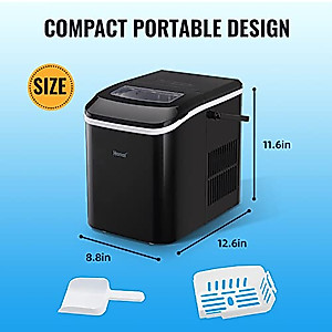 WANAI Ice Makers Countertop Portable Ice Machine 9 Ice Cubesin 7-8 Mins, 26lbs/24H, Self-Cleaning Electric Ice Making Machine with Ice Scoop and Basket L&S Bullet Sizes for Home Office Bar Party