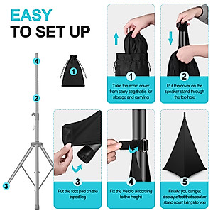 OUKMIC Speaker Stand Cover, DJ Speaker Stretch Cover Black, 360 Degree Speaker Stand Tripod Cover Skirt with Storage Bag for Stage Gig, Wedding and Banquet Event- 2 Pack