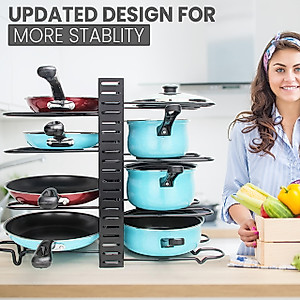 Generic 8 Tier Pot And Pan Organizer For Cabinet - Sturdy Iron Base, Easy Assembly, 8 Adjustable Tiers, Clears Countertops